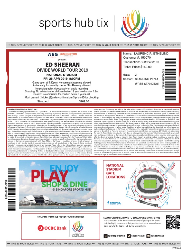 Ed Sheeran Divide World Tour 2019 - 1 PDF | PDF | Ticket (Admission) | Risk