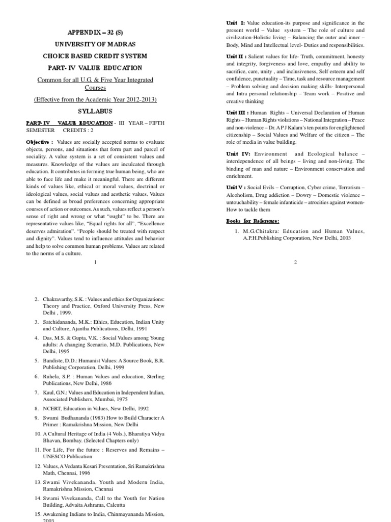 Value Education University of Madras Regulation 2008 PDF | PDF | Swami ... Value Education University of Madras Regulation 2008 PDF | PDF | Swami ...
