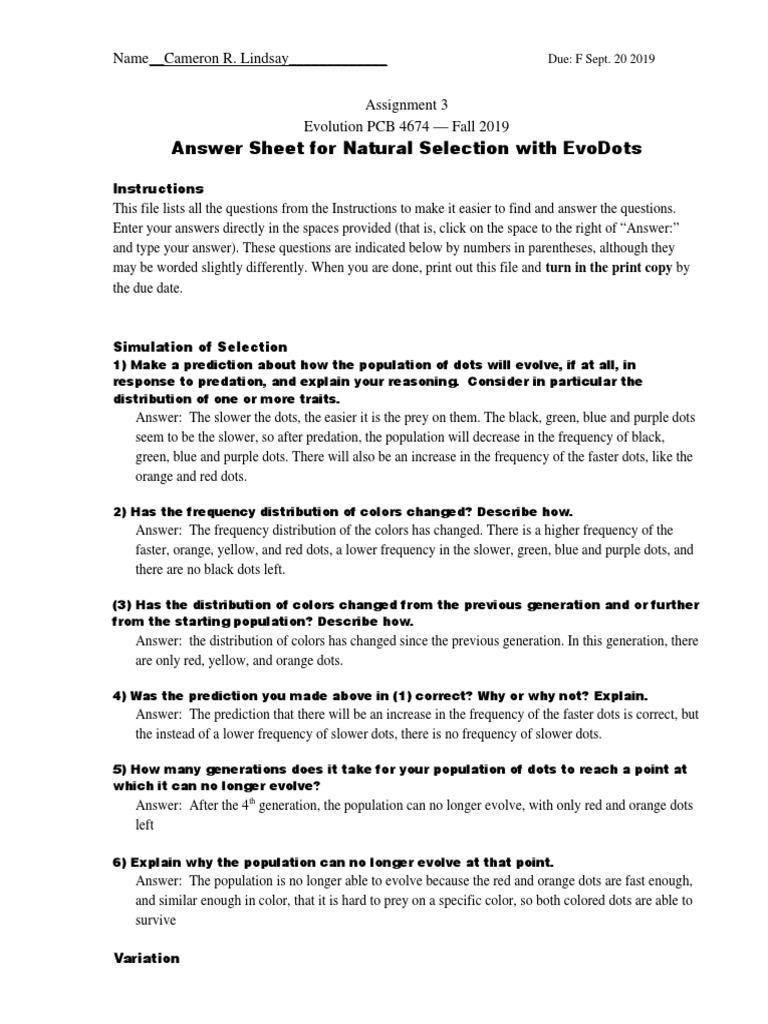 AS3 EvoDots Answer Sheet 2019 | PDF | Heredity | Evolution