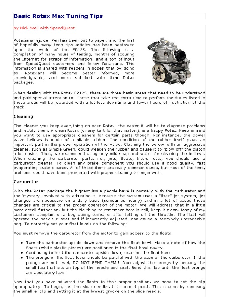 Essential Rotax Max Tuning Guide | PDF | Carburetor | Jet Engine