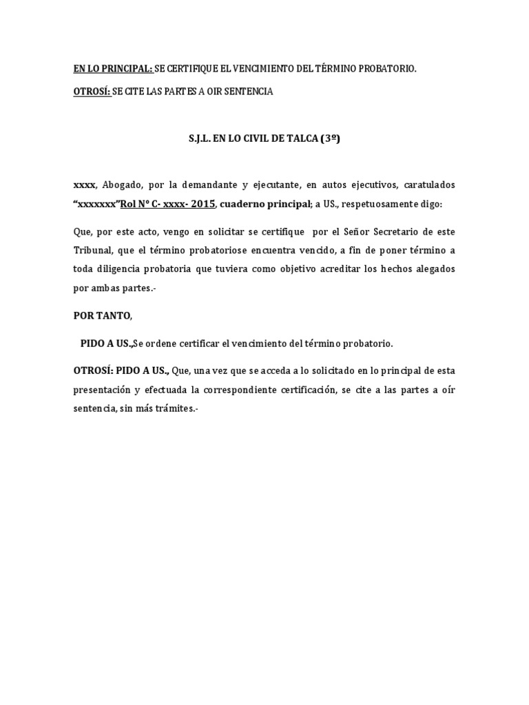Se Certifique Termino Probatorio y Se Cite A Oir Sentencia | PDF