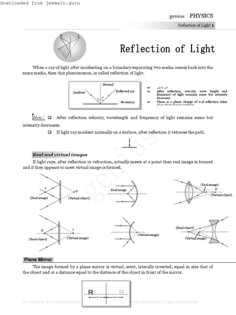 Reflection of Light Concepts and Examples | PDF | Lens (Optics ...