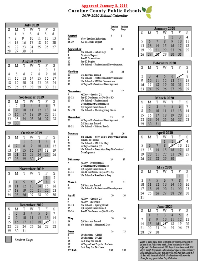 Caroline County 2019-2020 School Calendar | PDF