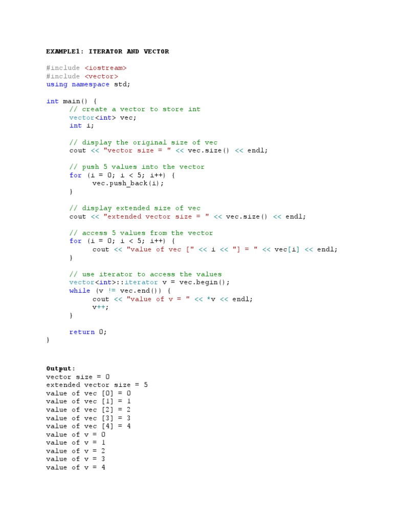 Example Iterator and Vector | PDF | Computer Programming | Areas Of ...