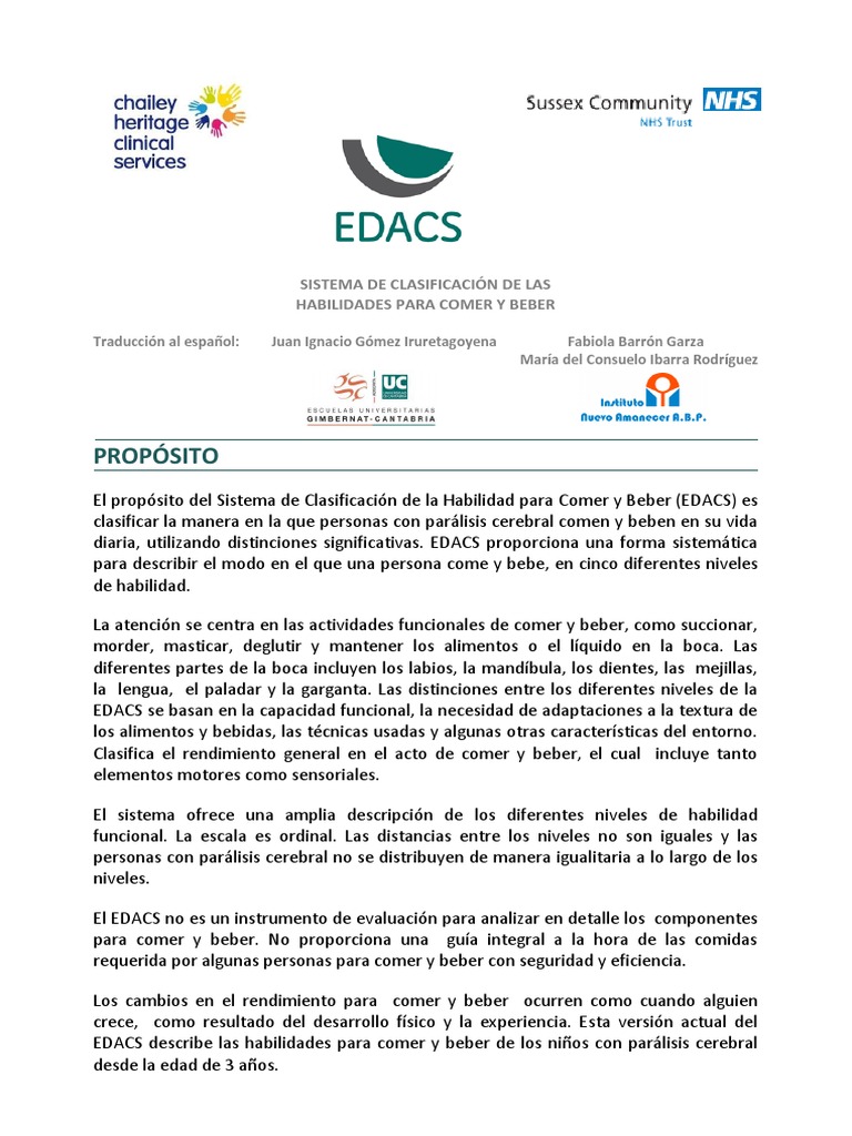 Clasificación EDACS en Disfagia y Parálisis Cerebral | PDF | Alimentos ...