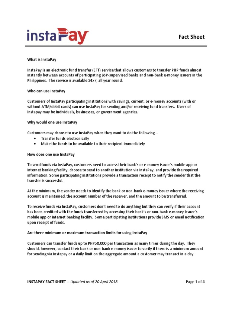 Fact Sheet: What Is Instapay | PDF | Financial Transaction | Cheque