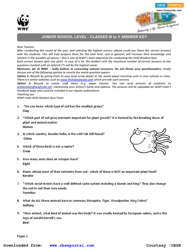 Primary School Level Paper Answer Key | PDF | World Wide Fund For ...