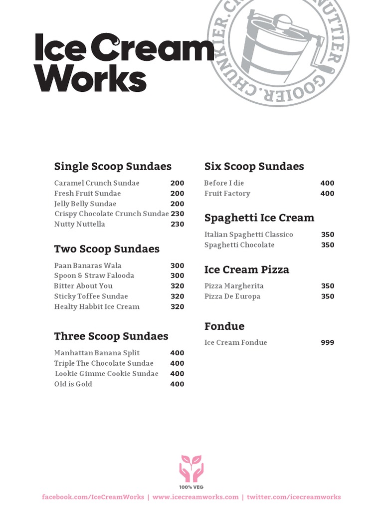 Ice Cream Works Menu: An Extensive Selection of Unique Single, Two ...