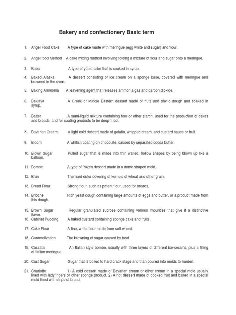 Bakery Basic Term | PDF | Desserts | Cakes