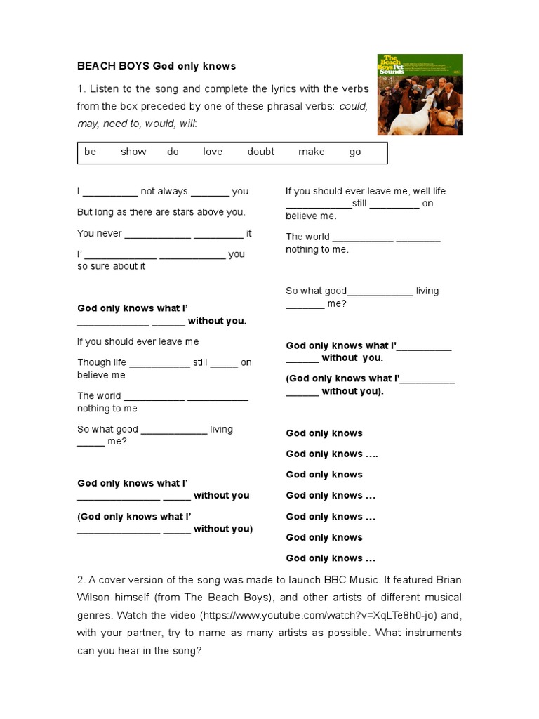 Complete "God Only Knows" Lyrics Exercise | PDF | The Beach Boys | Songs