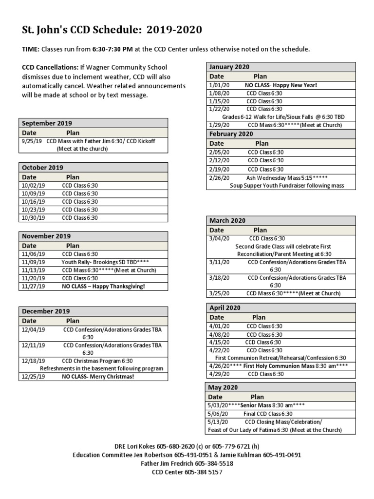 2019 CCD Schedule | Download Free PDF | Mass (Liturgy) | Christian ...