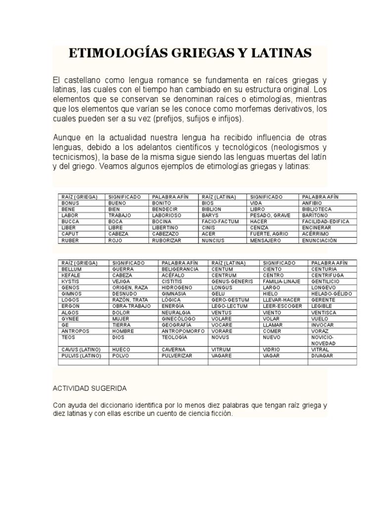 TALLER DE ETIMOLOGÍAS GRIEGAS Y LATINAS (1).doc | latín | Relaciones ...