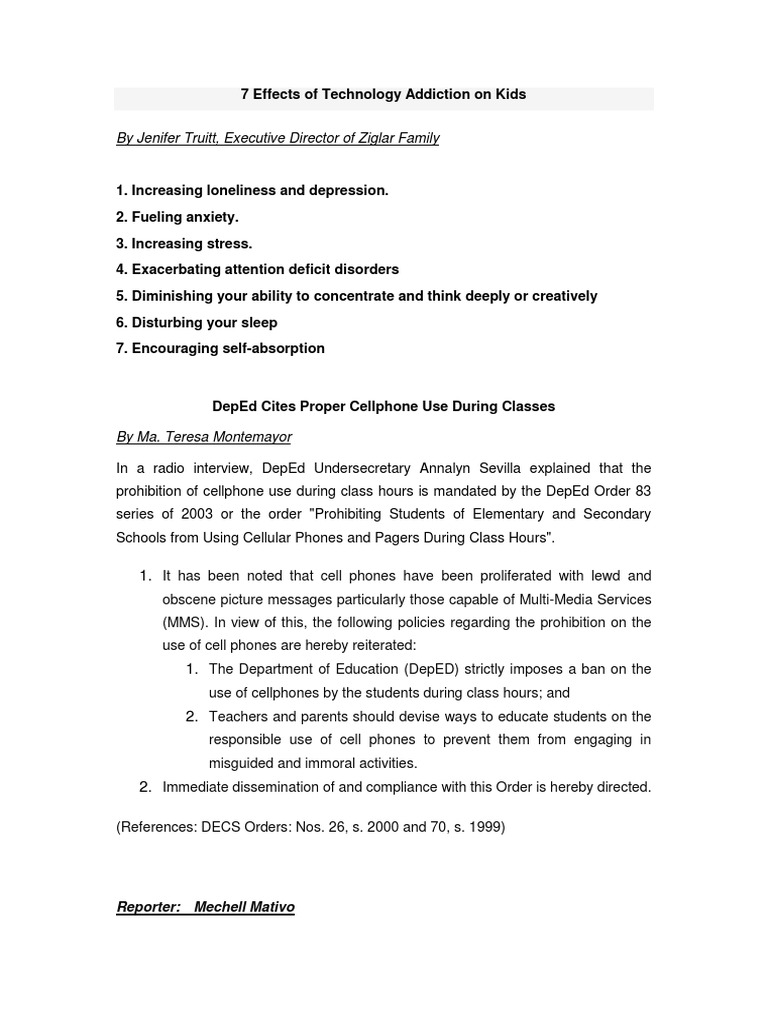 7 Effects of Technology Addiction On Kids | PDF