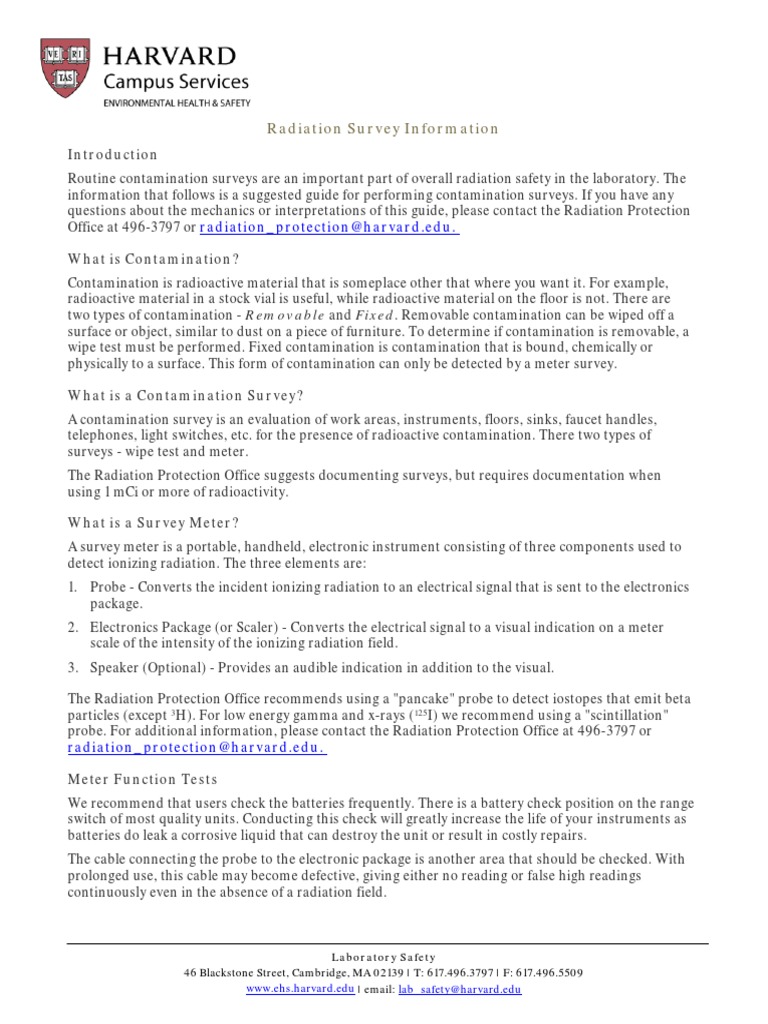 Radiation Survey Information: Radiation - Protection@harvard - Edu ...