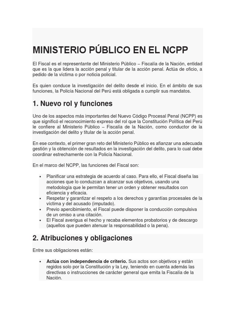 Ministerio Público en El NCPP | PDF | Fiscal | Derecho penal