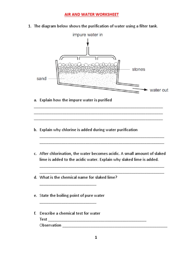 Air and Water Purification Worksheet | PDF | Water Purification ...