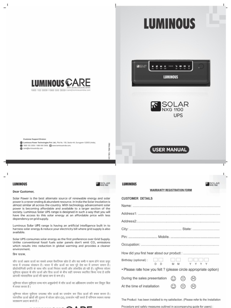 Luminous Solar NXG 1100 Inverter Manual | PDF