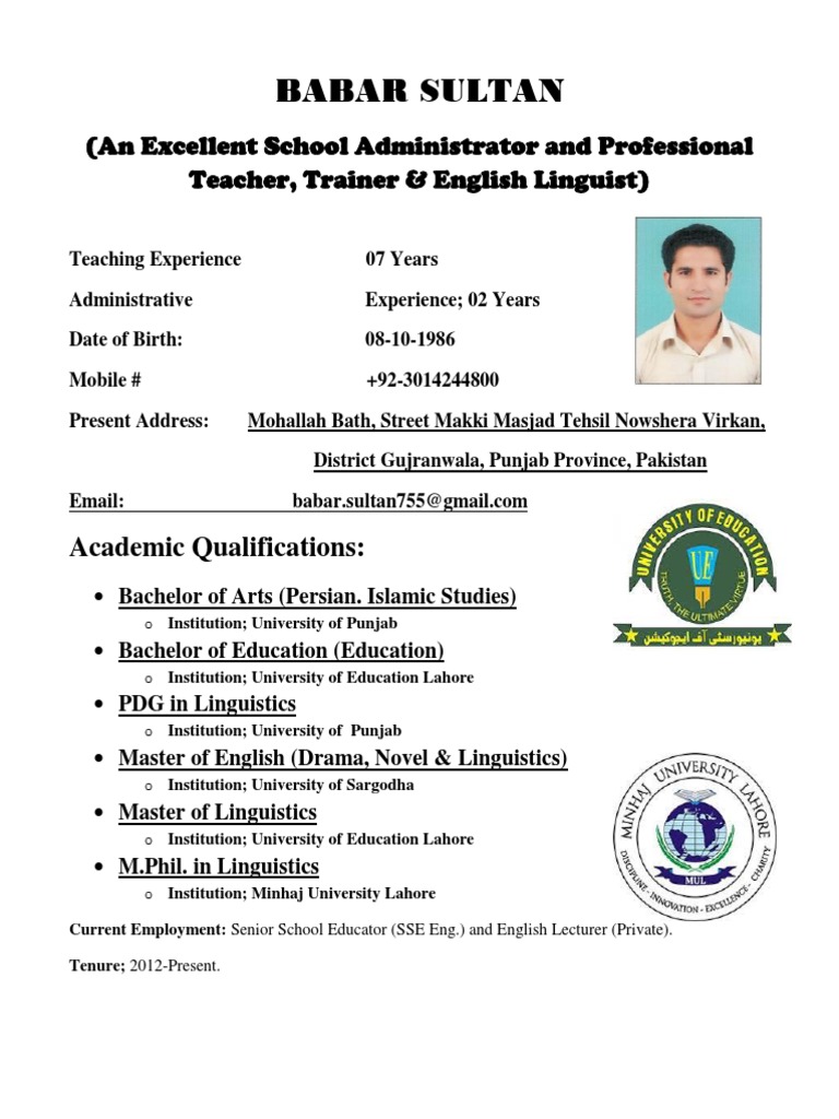 Babar Sultan: Experienced Educator | PDF | Teachers | Academia