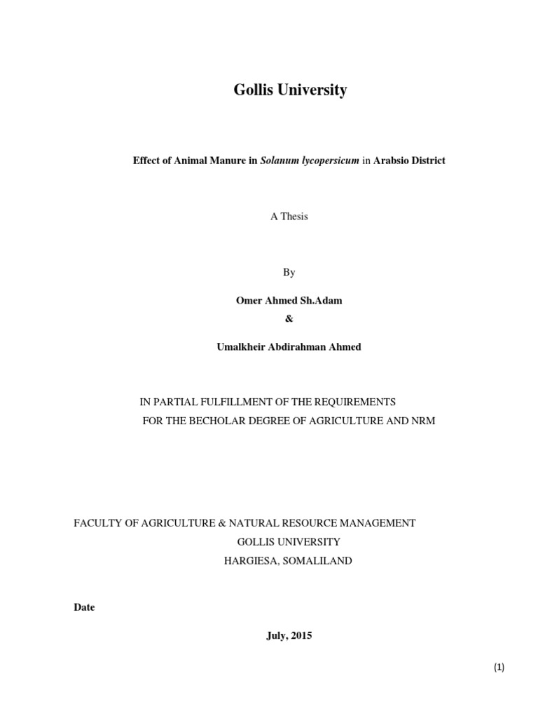 Effect of Animal Manure in Solanum Lycopersicum in Arabsio District ...