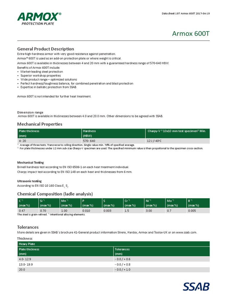 Armox 600T: General Product Description | Download Free PDF | Heat ...