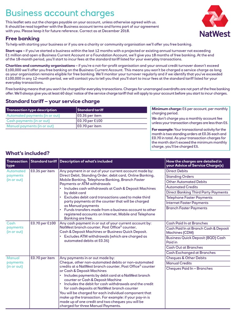 Business Banking Charges Guide | PDF | Overdraft | Financial Transaction