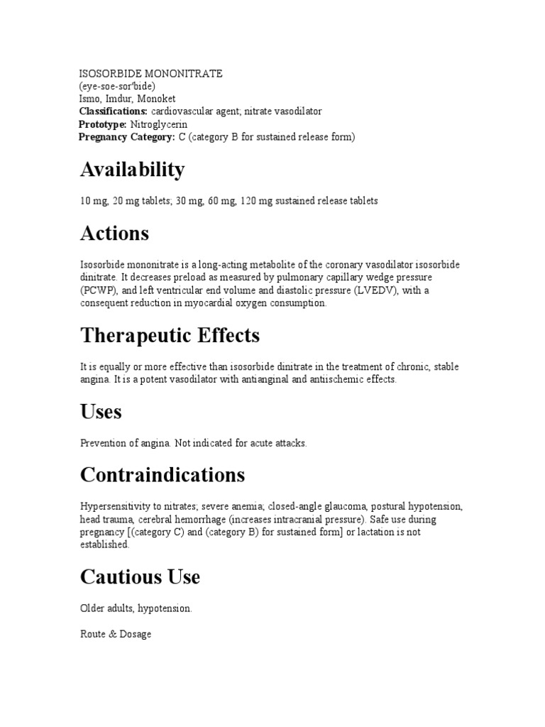 Isosorbide Mononitrate | PDF | Clinical Medicine | Medical Specialties