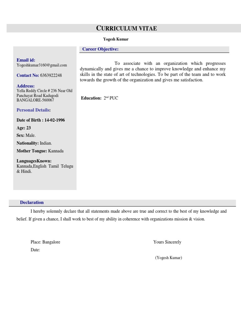 Urriculum Vitae: Career Objective | PDF