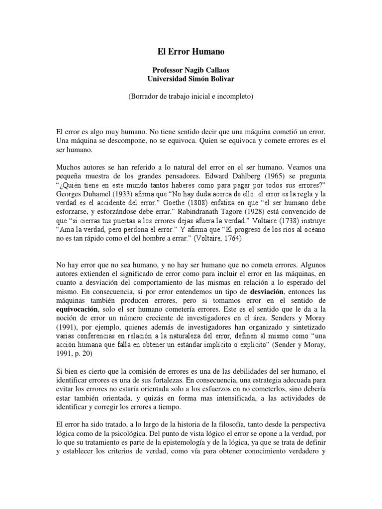 El error humano: causas, tipos y estrategias de prevención | PDF ...