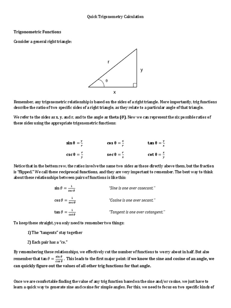 8.26 Quick Trig Guide | PDF | Trigonometric Functions | Trigonometry