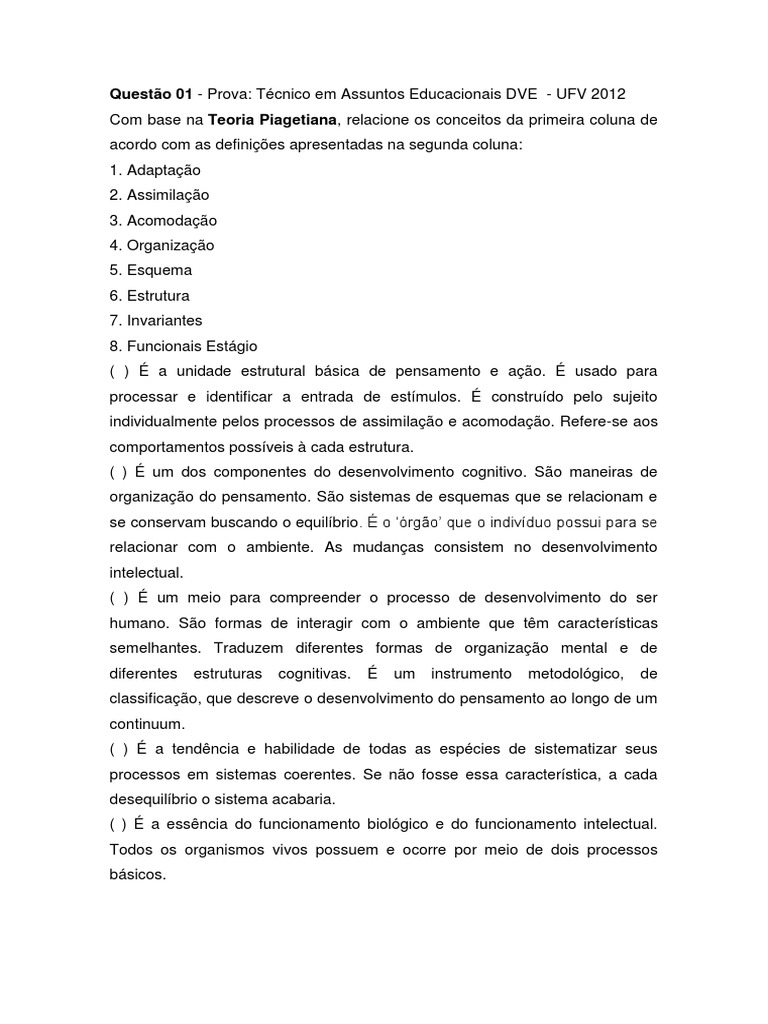 Questão 01 - Prova Técnico DVE UFV 2012 | PDF | Interdisciplinaridade | Pensamento