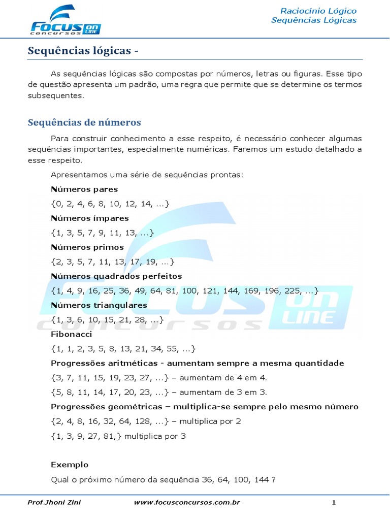 Aula 23 - Sequencias Logicas PDF | PDF | Sequência | Números
