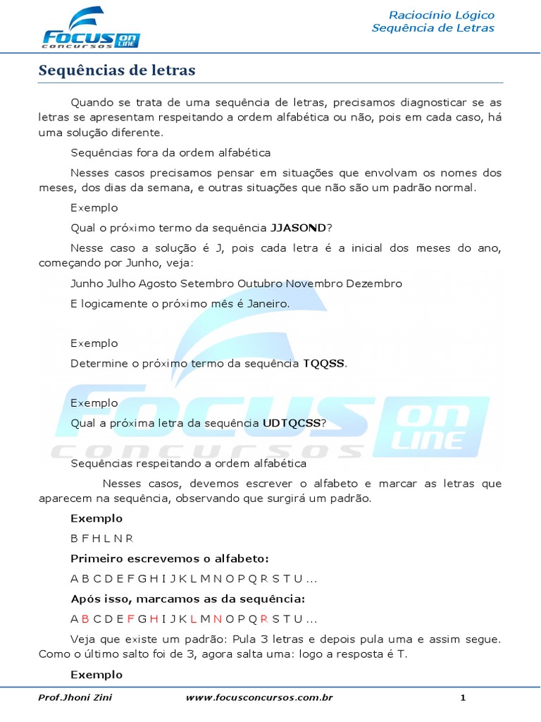 Aula 24 - Sequencia de Letras PDF | PDF | Alfabeto | Lógica