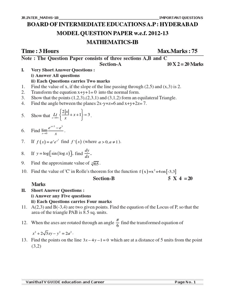 Maths 1B - Chapter Wise Important Questions PDF | PDF | Line (Geometry ...