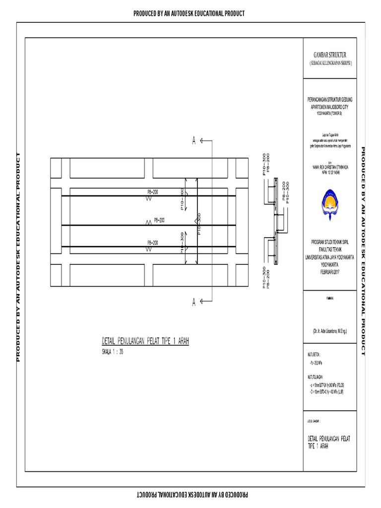 Detail Penulangan Pelat 1 Arah | PDF