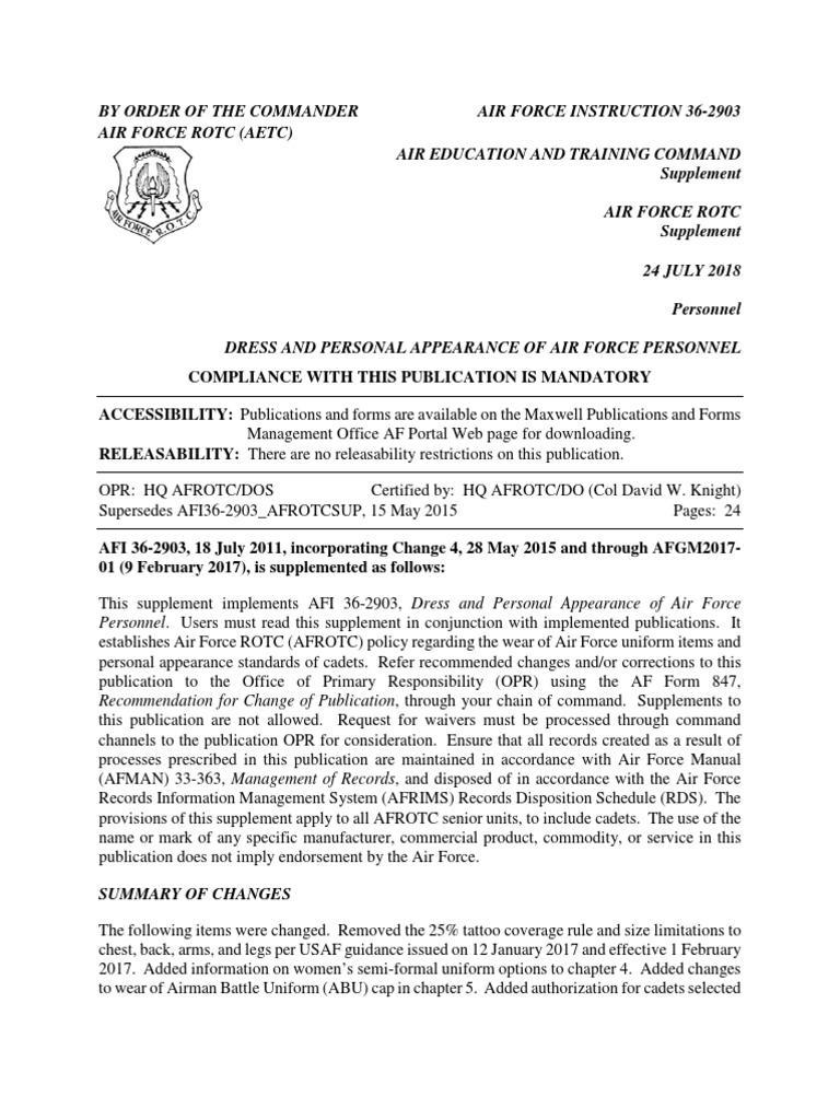 AFROTC Uniform Regulations Update 2023 | PDF | Military Uniforms | Clothing