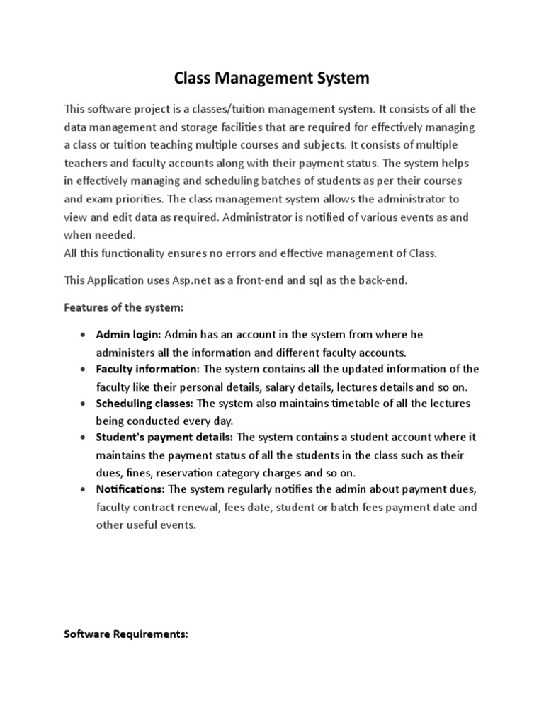Class Management System: Features of The System | PDF | Databases ...