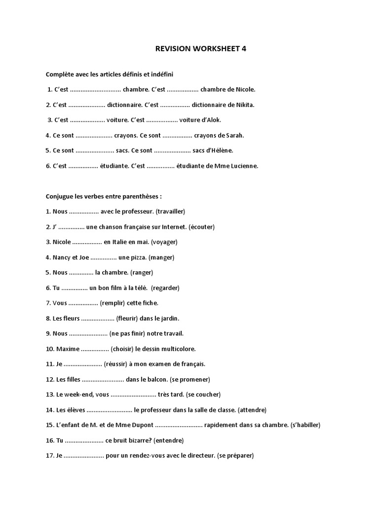 French Worksheet | PDF