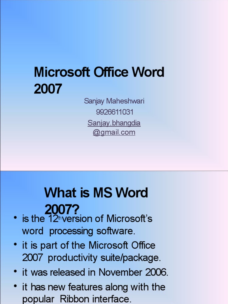 Microsoft Office Word 2007: Sanjay Maheshwari 9926611031 Sanjay ...