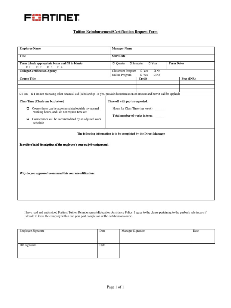 Tuition Reimbursement Request Form | PDF