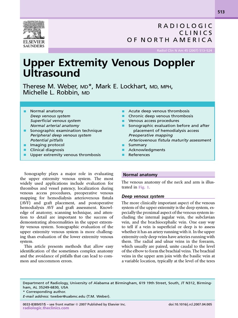 Upper Extremity Venous Doppler Ultrasound PDF | PDF | Vein | Thrombosis