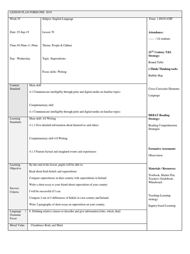 Lesson Plan Form 2 Write Short Paragraph | PDF | Essays | Lesson Plan