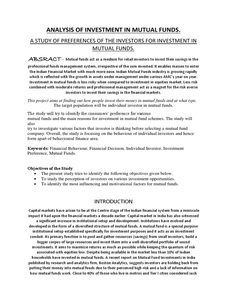 Analysis of Investment in Mutual Funds | PDF | Mutual Funds | Investing