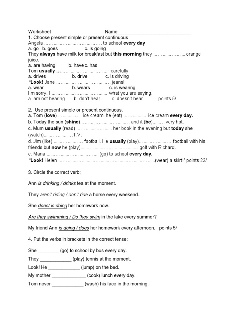 Worksheet Present Con Name | PDF