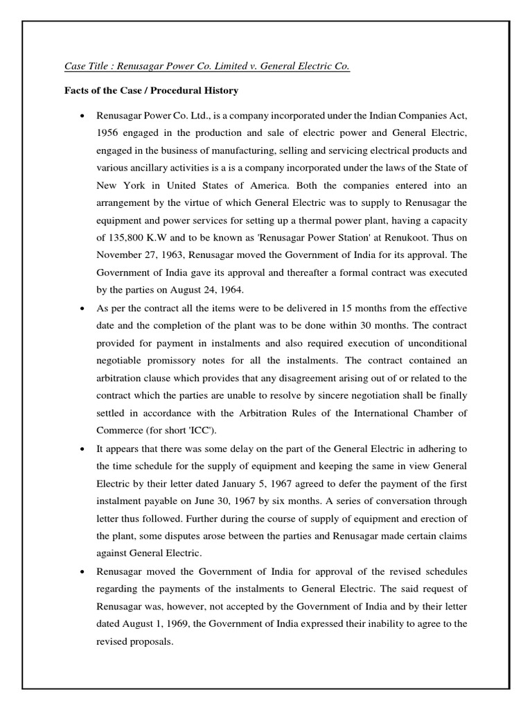 Facts of The Case / Procedural History: Case Title: Renusagar Power Co ...