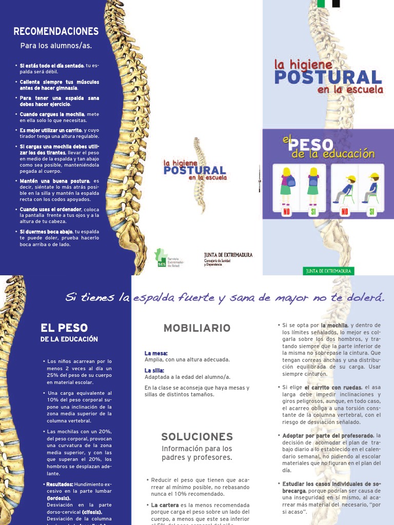 Triptico Higiene Postural | PDF | Mochila | La columna vertebral