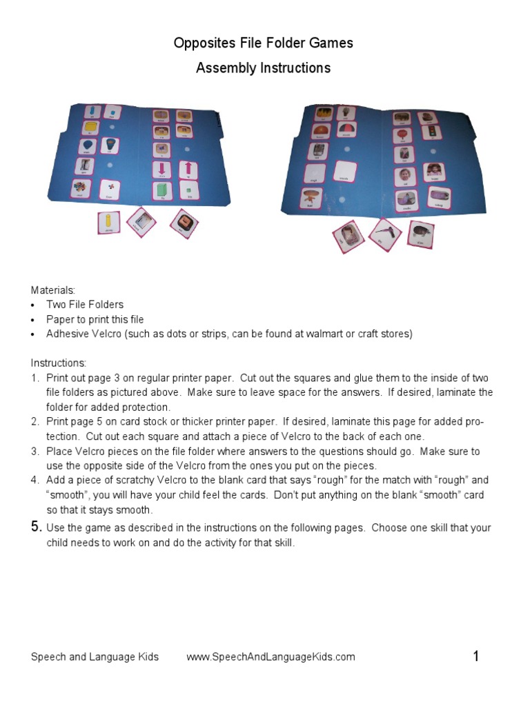 Opposites File Folder Game Instructions | PDF | Question | Vocabulary