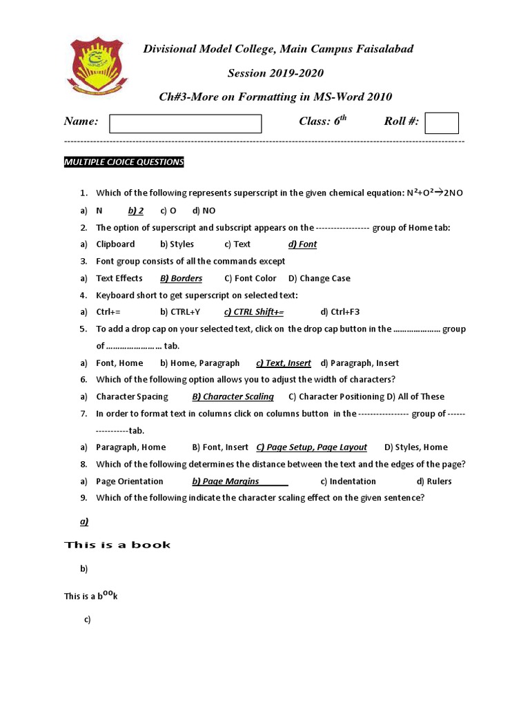 Worksheet #3-Class 6 | PDF | Paragraph | Printing