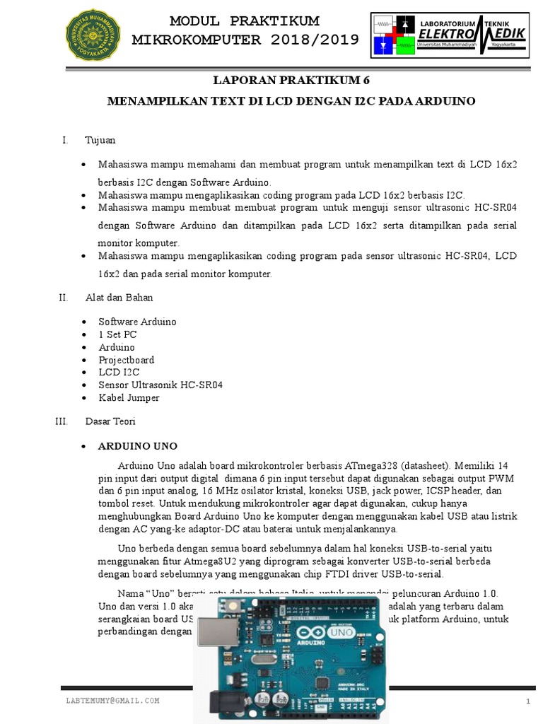 Laporan Praktikum 6 Menampilkan Text Di LCD Dengan I2C Pada Arduino | PDF