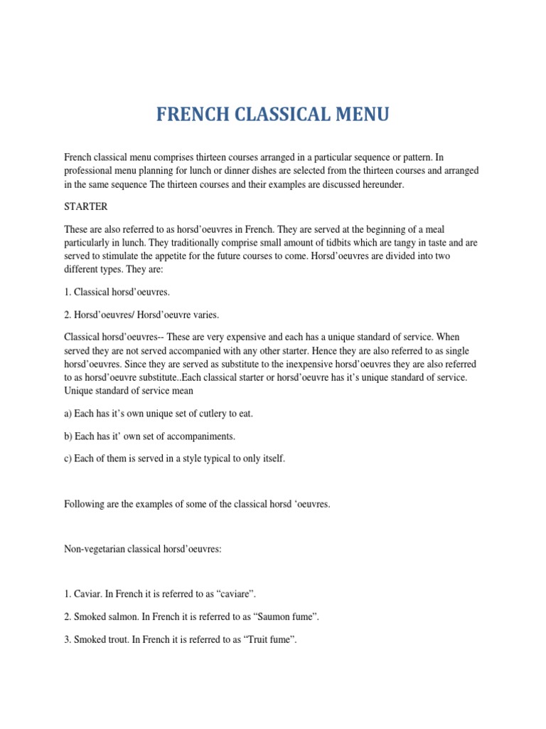 French Classic Menu PDF | PDF | Pasta | Soup