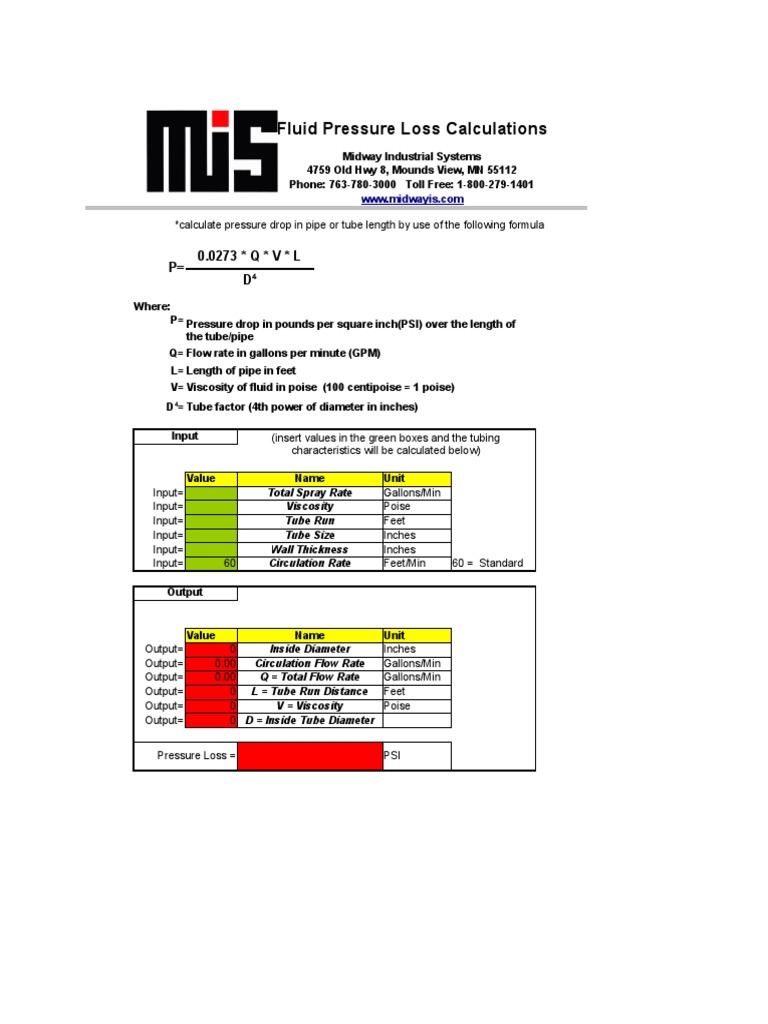Fluid Pressure Loss Calculations: P 0.0273 Q V L D | Download Free PDF ...